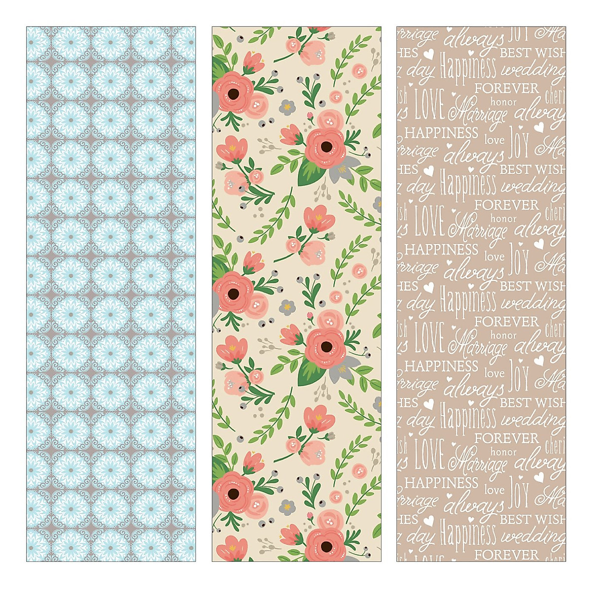 Pack of 3 Rolls of Wedding Wrapping Paper 3 Different Gift Wrap 8ft x 30in Rolls Included Bridal Shower & Wedding Designs