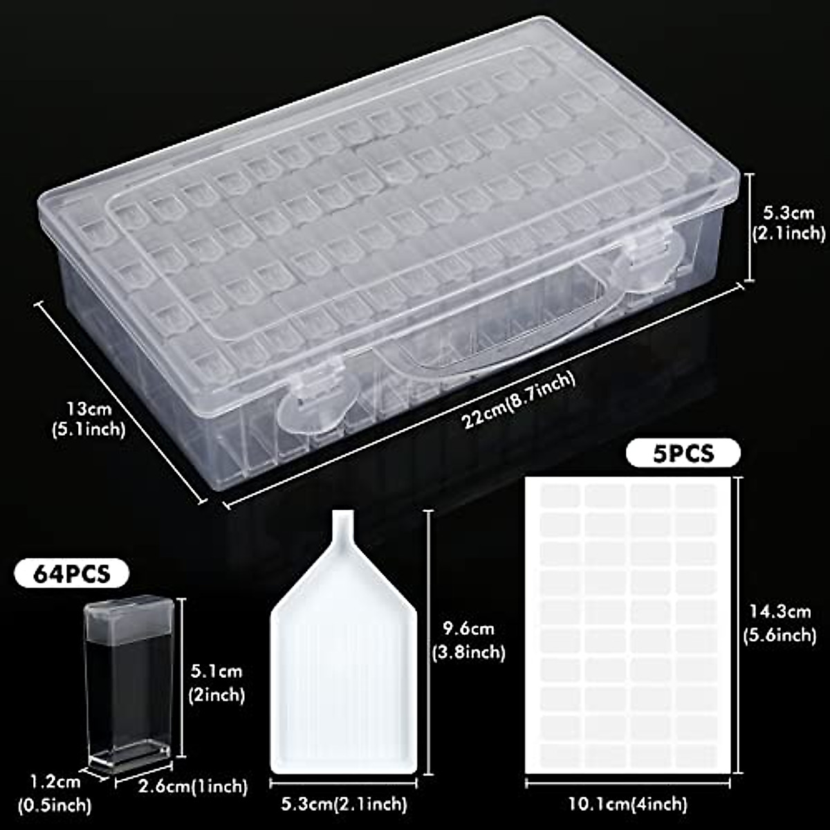 LEMESO 64 Grids Diamond Painting Bead Storage Individual Bead Containers with Label Sticker for Jewelry, Rhinestones, Seed, DIY Craft Supplies