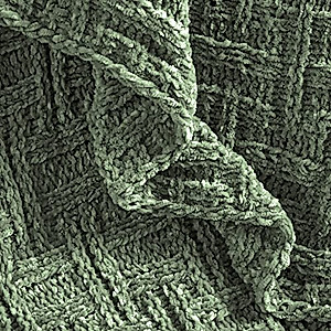 Milvowoc Fluffy Chenille Knitted Throw Blanket 60 x 80 Inch Impressive Texture Sage Green Chenille Knit Blanket for Bed Sofa Couch Chair and Living Room