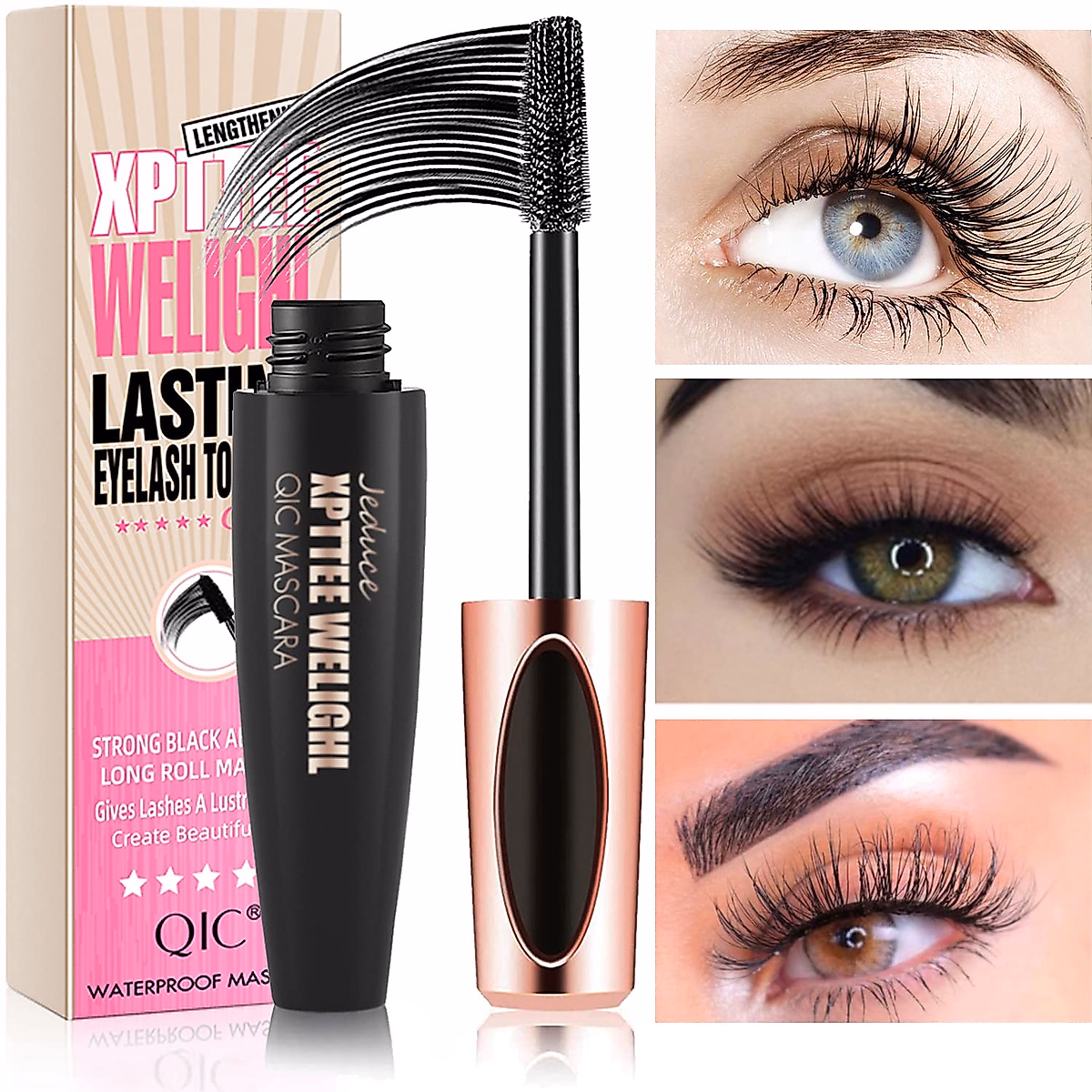 4 Pack 4D Silk Fiber Lash Mascara Extension Voluminous Fiber Mascara Waterproof & Smudge-Proof Mascara Long-Lasting No Flaking Natural No Clumping,All Day Exquisitely Full