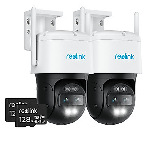 REOLINK 4K Dual-Lens Outdoor PTZ Auto-Tracking Camera (2 Pack) Bundle with 128GB microSD Card (2 pcs), 6X Hybrid Zoom, with Spotlight, 2.4G/5GHz WiFi