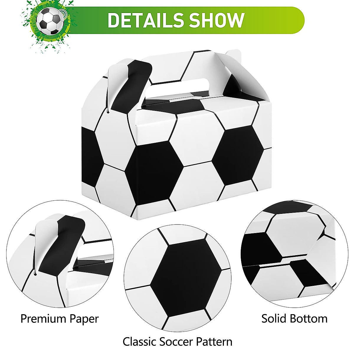 durony 16 Pack Soccer Treat Boxes Sports Party Supplies Soccer Party Favors Football Bags Candy Goodie Gift Boxes for Soccer Team Birthday Baby Shower Decorations 6.2 x 6.2 x 3.5 Inch