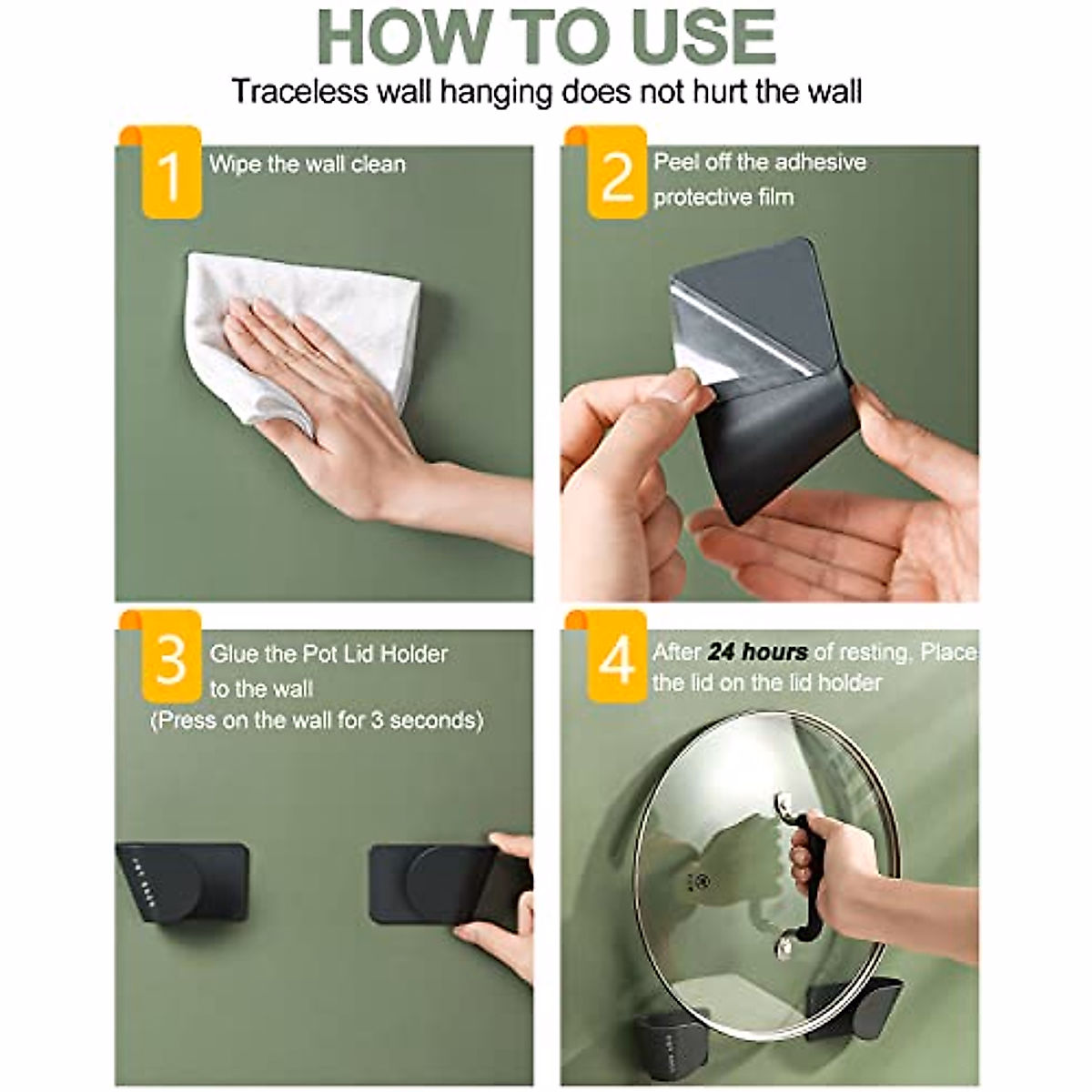 Tendiren Pot Lid Organizer, 6 Pairs of Adjustable Wall Mount Pot Lid Holder Cabinet Door, Pot and Pan Hangers for Kitchen Wall Mount, Cabinet Door Lid Organizer, Save More Space