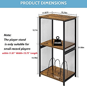 Bedroom Nightstand Record Player Stand End Table Vinyl Record Player Table with Storage Turntable Stand 3 Tier Stand Shelf for Living Room Bedroom Office Brown