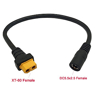 Halokny XT60 Adapter Cable XT60 Female to DC 5.5mm X 2.5mm Female Power Cable XT60 Charging Cable for Fatshark Skyzone FPV Monitor Power 10inch (XT60 Female to DC5525 Female)