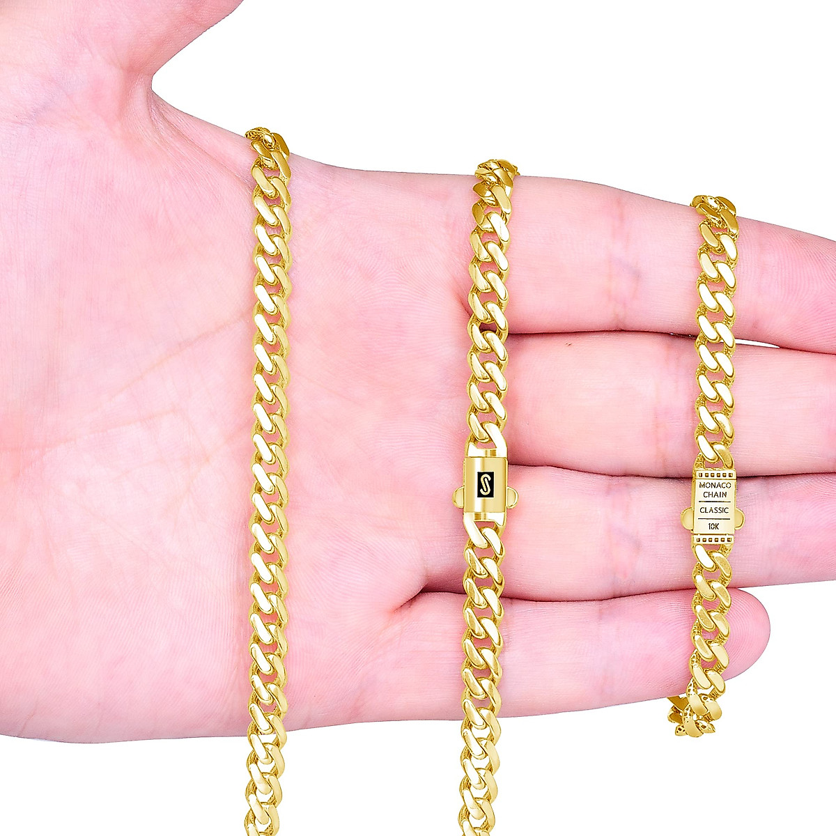 Nuragold 10k Yellow Gold 6mm Royal Monaco Miami Cuban Link Chain Bracelet, Mens Womens Fancy Box Clasp 6" 6.5" 7" 7.5" 8" 8.5" 9"