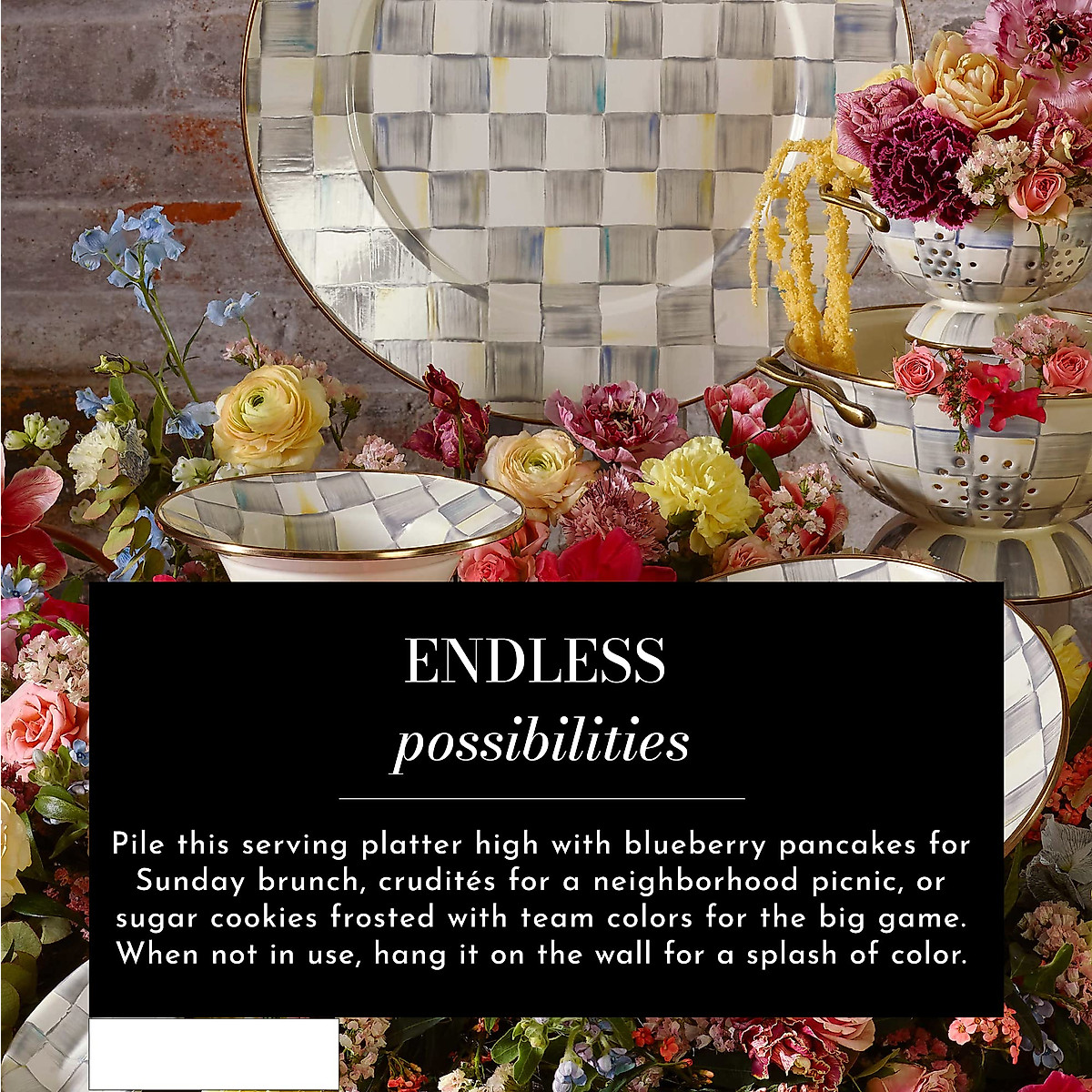 MACKENZIE-CHILDS Sterling Check Serving Platter, Large 16-Inch Enamel Serving Dish