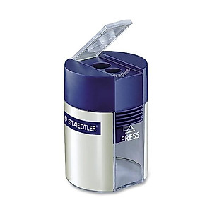 Staedtler Handheld Manual Double-Hole Cylinder Pencil Sharpener, Blue/Silver