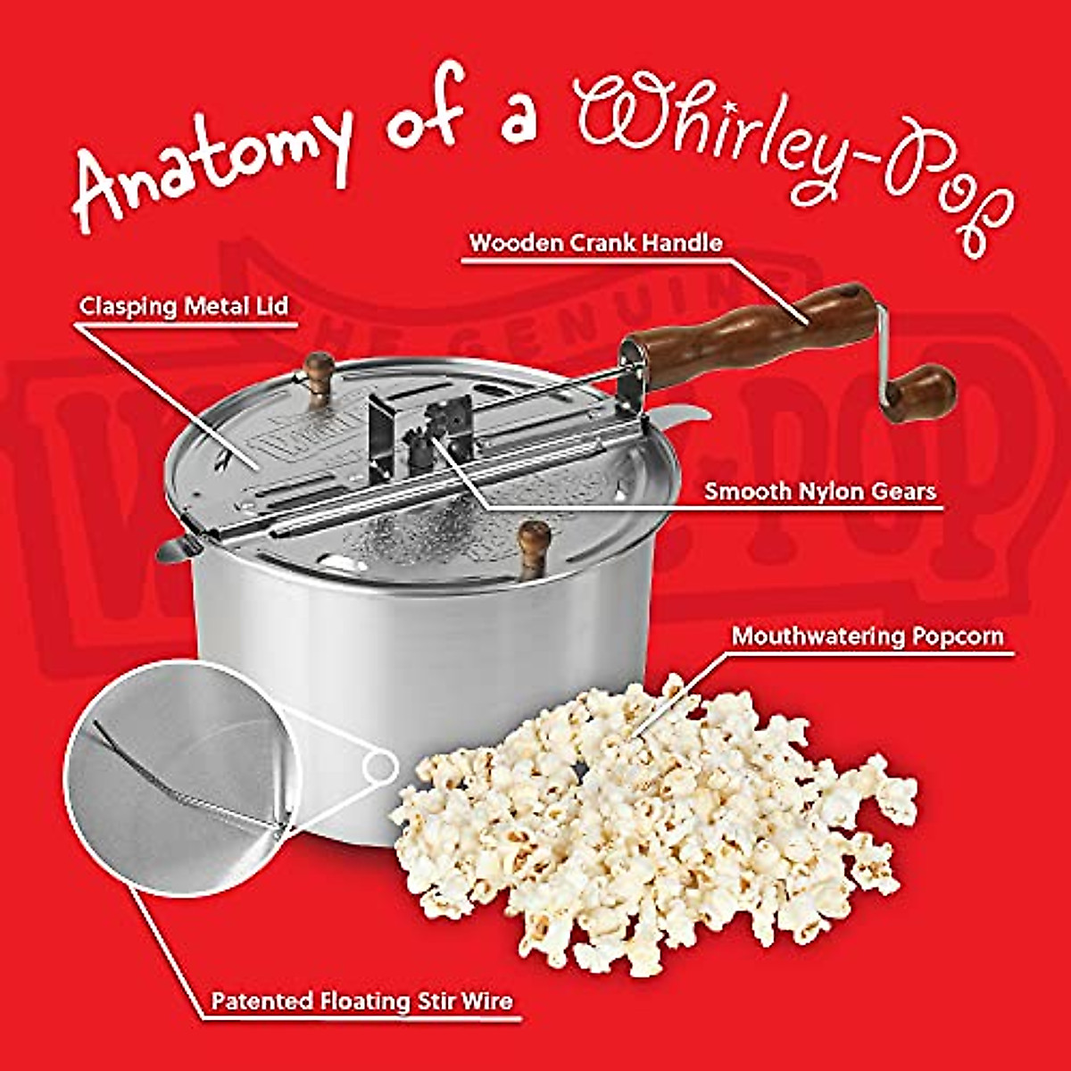 Original Whirley-Pop Popcorn Popper - Nylon Gear - Silver