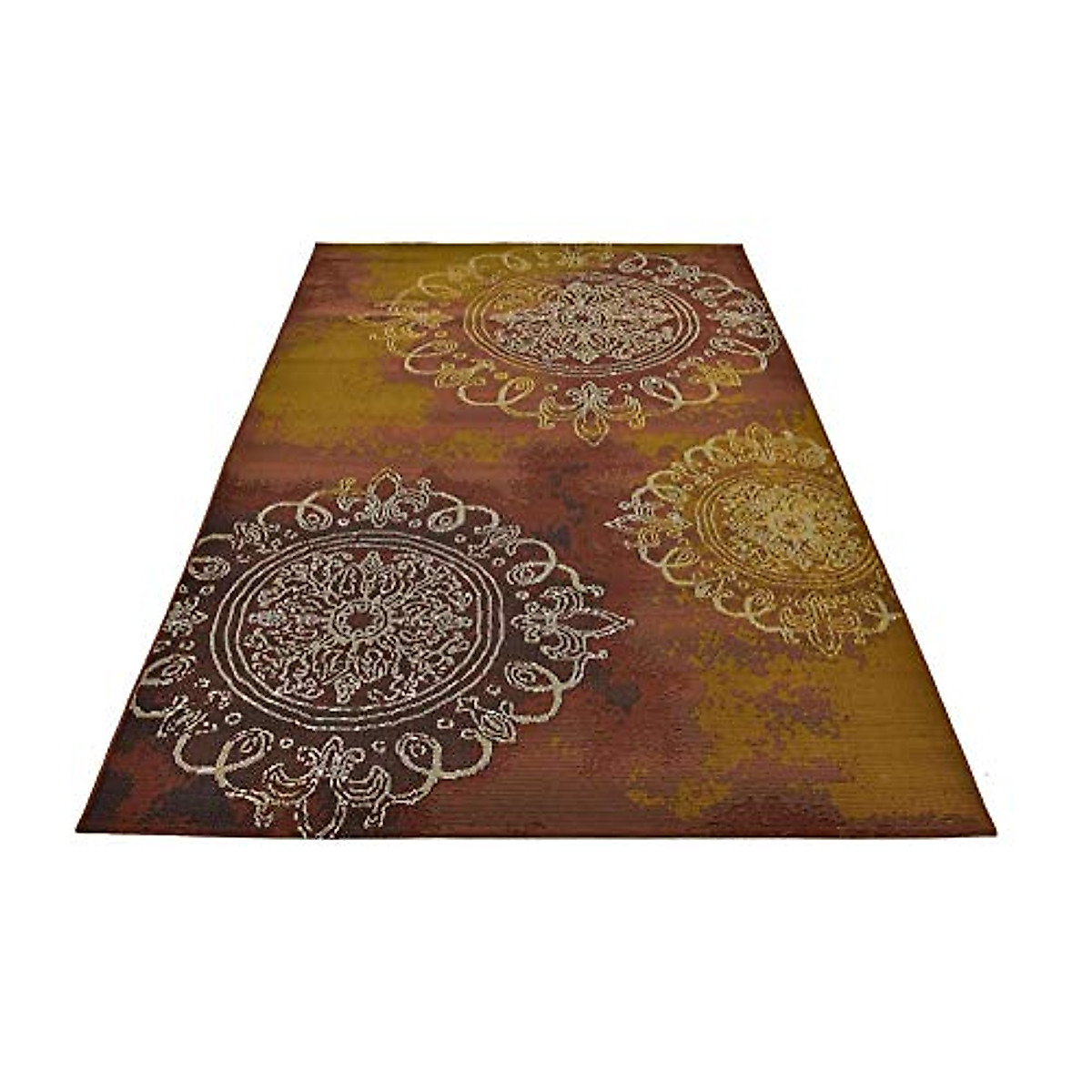 Unique Loom Outdoor Modern Collection Area Rug - Trio (5' 3" x 8' Rectangle, Rust Red/ Gold)