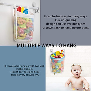 FHDS Clever Zippered Mesh Bath Toy Organizer, Multiple Ways to Hang, Ultra Large Capacity & Large Opening, Multi Use Bathtub Toy Storage Bag ( Large, White )