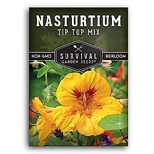 Survival Garden Seeds - Tip Top Mix Nasturtium Seed for Planting - Pack with Instructions to Plant and Grow Edible Flowers & Companion Plants in Your Home Vegetable Garden - Non-GMO Heirloom Variety