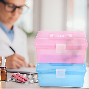 2pcs Capacity Medicine Storage Case Compartment Box Handle Organizer Box Dormitory Multipurpose Storage Crafts Sewing Tools