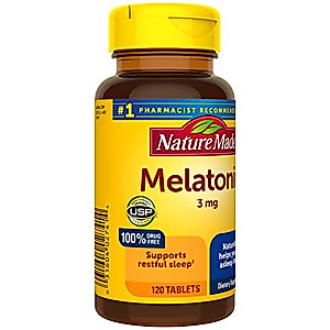 Nature Made Melatonin 3mg Tablets, 100% Drug Free Sleep Aid for Adults, 120 Tablets, 120 Day Supply