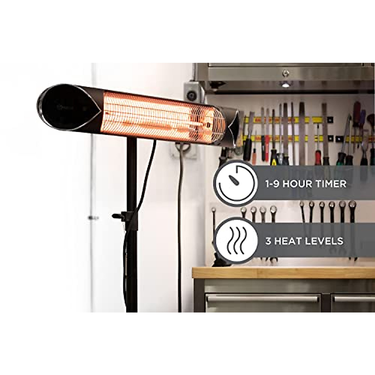 Briza Infrared Electric Patio Heater - Indoor/Outdoor Heater - Portable Wall/Garage Heater - 1500W - use with Stand - Mount to Ceiling/Wall)