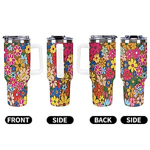 ADASGHBY Large Capacity Car Cup with Straw Lid Bright Flower Style Leakproof Insulated Stainless Steel Tumbler Fits in Car Cup Holder