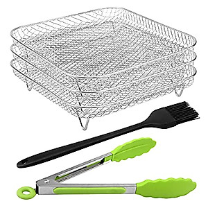 8" Air Fryer Rack for Air Fryer, Stainless Steel Three-Layer Air Flow Rack with Rus-tproof Oil Brush Food Clip,Air Fryer Accessories Fit All 5.8QT - 6QT Air Fryer(Silver)