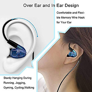 LAFITEAR Wired Sport Over-Ear Earphones, Earhook Earbuds w/Noise Isolating Volume Control Mic for Running, Workout, Gym, Blue