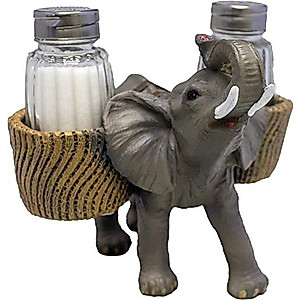 DWK Animal Holder with Salt And Pepper Shaker Set (3 Piece) | Kitchen Décor and Accessories | Salt and Pepper Shakers | Home Décor | Home Decorations… (Elephant)