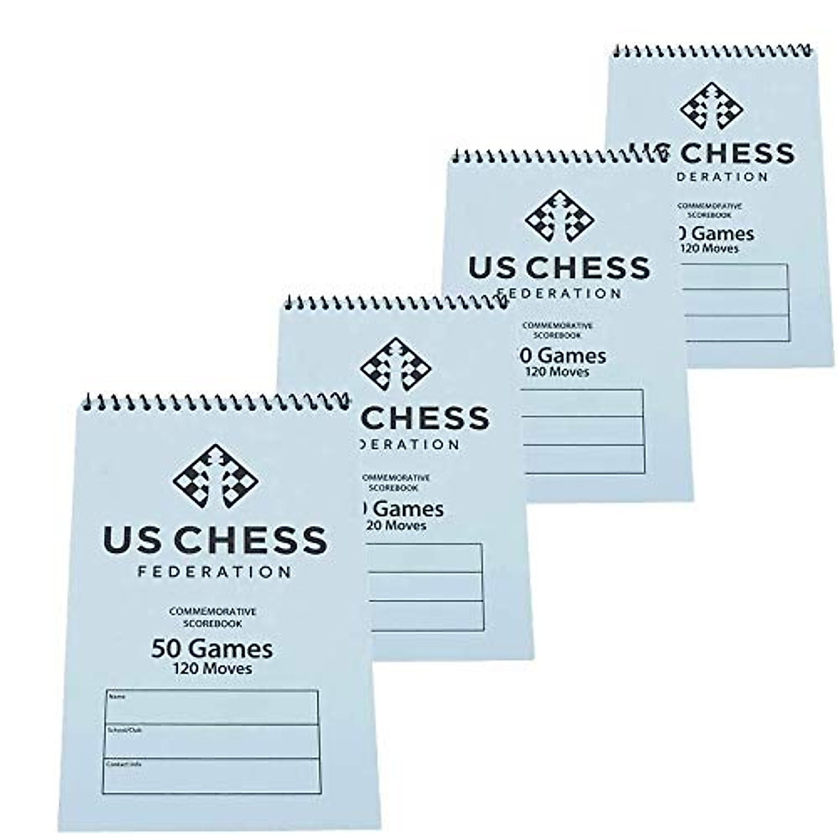 US Chess Federation Commemorative Spiral Chess Scorebook - Blue - (120 Moves/Game) (4 Pack)