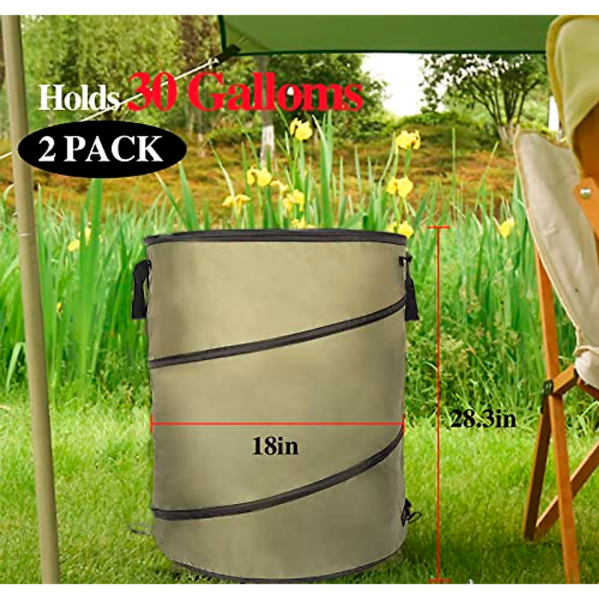 Collapsible Lawn and Leaf Bag Pop-Up Trash Can/Recycle Bin Leaf Waste Bag Outdoor Leaf Bin, 30 Gallon Collapsible Garden Bag for Lawn Yard Garden Camping with Handle(2 Pack)