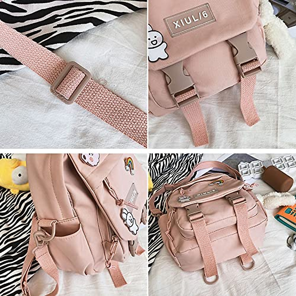 Eagerrich Cute Mini Backpack with Cute Pin Accessories Plush Pendant Kawaii Mini Backpack Aesthetic Mini Backpack for School(White)