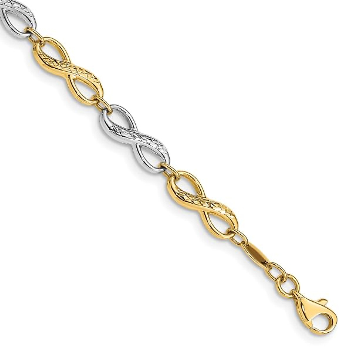 IceCarats 14K Two Tone Gold Infinity Twisted Love Knot Symbol Chain Charm Bracelet