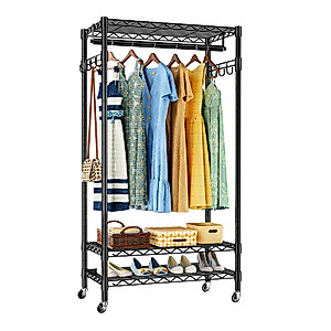 HEMTEN K3 Clothes Rack Heavy Duty Clothing Rack with 8 Shelves 4 Hang Rods, Adjustable Freestanding Metal Clothing Rack for Hanging Clothes, Portable Wardrobe Closet 14"W x 74"L x 74.8"H, Load 970LBS