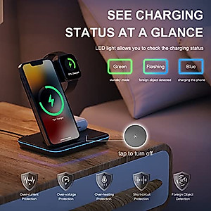Minthouz 3 in 1 Wireless Charger, 18W Fast Wireless Charging Station for Multiple Devices Apple Watch, AirPods, Wireless Charger Stand Compatible with iPhone 14/13/12/11 Series, Samsung (with Adapter)