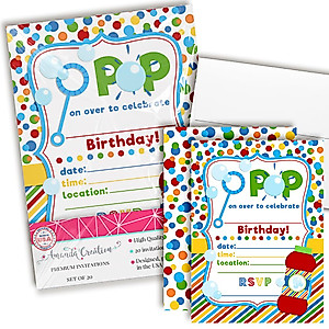 Bubble Birthday Party Invitations, 20 5x7 Fill In Cards with Twenty White Envelopes by AmandaCreation…
