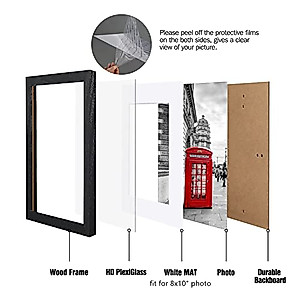 BAIJIALI 8x10 Picture Frame Black Wood Pattern with HD Plexiglass,Display Pictures 5x7 with Mat or 8x10 Without Mat, Horizontal and Vertical Formats for Wall and Table Mounting