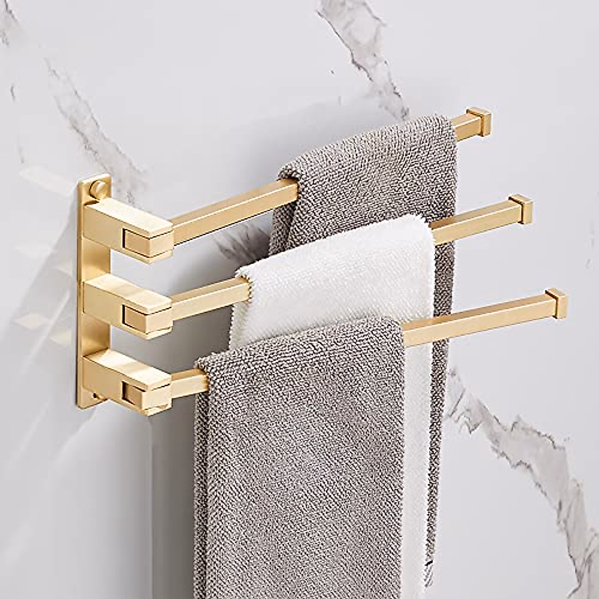 Swivel Towel Rack 4 Swing Arm Bathroom Towel Bar Wall Mounted Thick Brass Rustproof Hanging Holder Brushed Gold Finish Shower Room, Kitchen,five