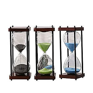 BAWAQAF Square Wood Bottom Glass Hourglass 60 Minutes Time Timer Interesting Home Ornaments Sandglass Kitchen Hour Meter Golden Sand Clock, Black
