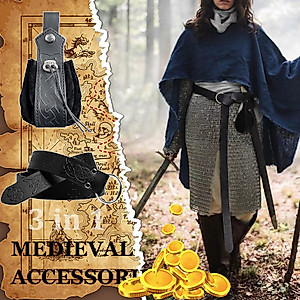 Belt Pouch Medieval Waist Bag Coin Purse Fanny Pack Viking Costume Set Halloween Festival Ren Faire Leather Pouch (1-Black)