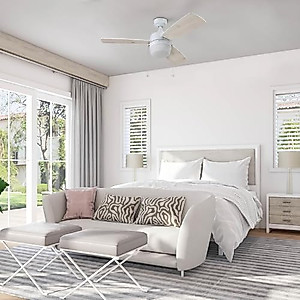 Honeywell Ceiling Fans Barcadero Modern 44 Inch Ceiling Fan with Light, Pull Chain LED Indoor Fan with 3 Blades, White Maple and White Blade Finish Options, Bright White (51475-01)