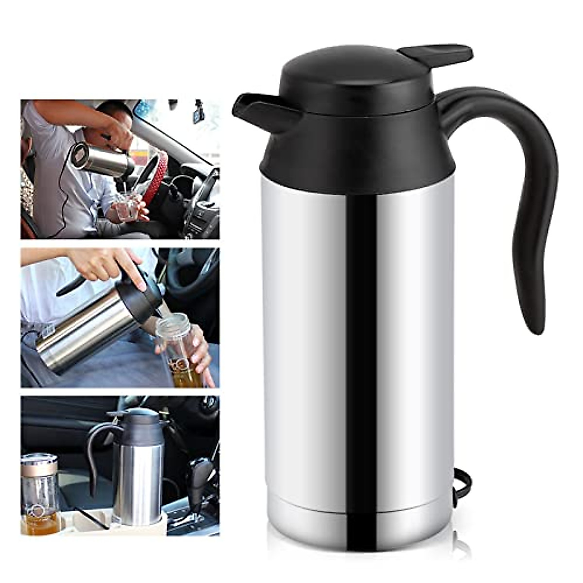 Car Kettle Electric Kettle Camping 12V 750ml Coffee Maker Water Boiler Portable Travel Car Truck Kettle Hot Water Heater Bottle for Tea Coffee Making Cigarette Lighter Heating Cup, 120W