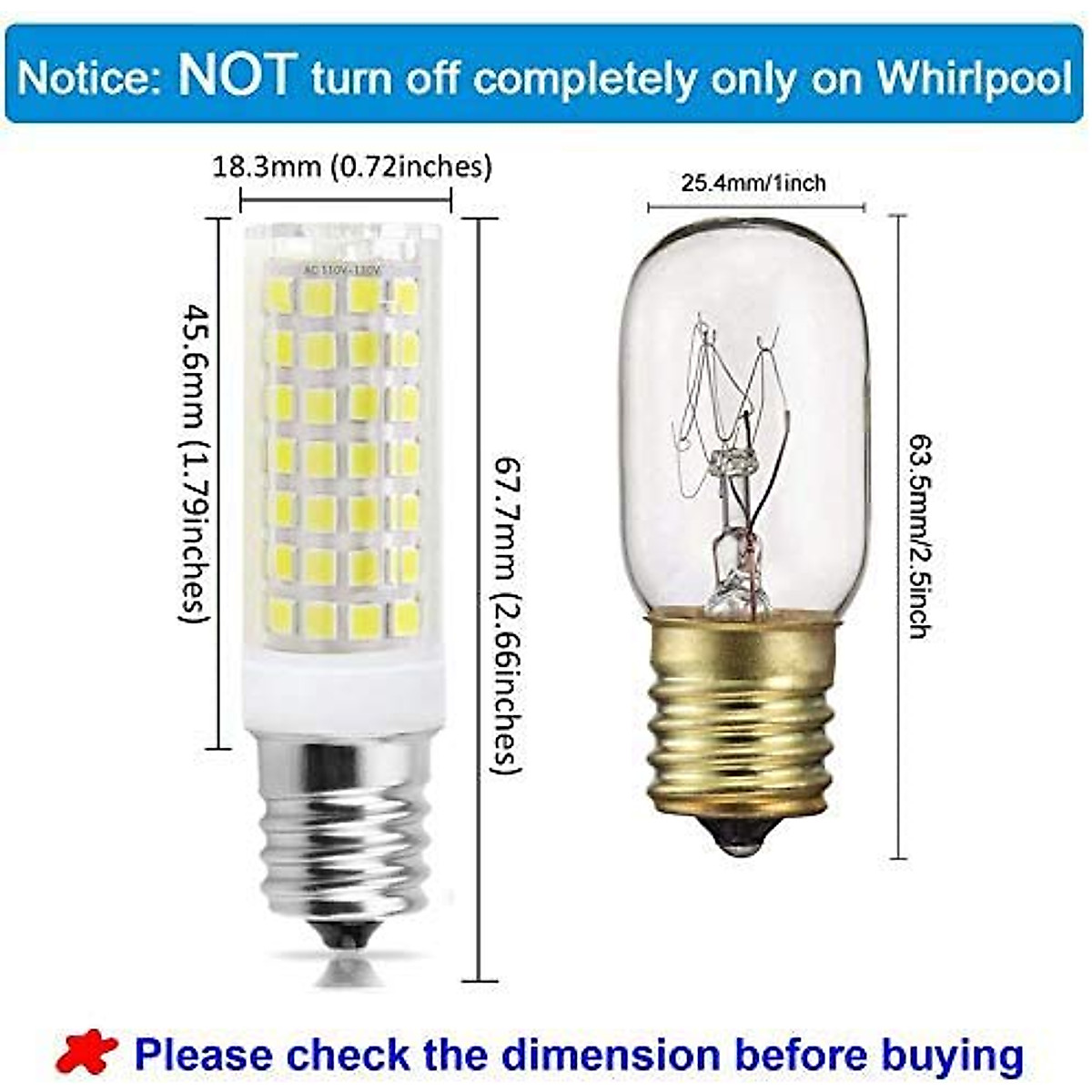 BonYei 8206232A Ceramic E17 LED Bulb for 7W Microwave Oven Appliance, 75W Halogen Bulb Equivalent, Daylight White 6000K, Pack of 2