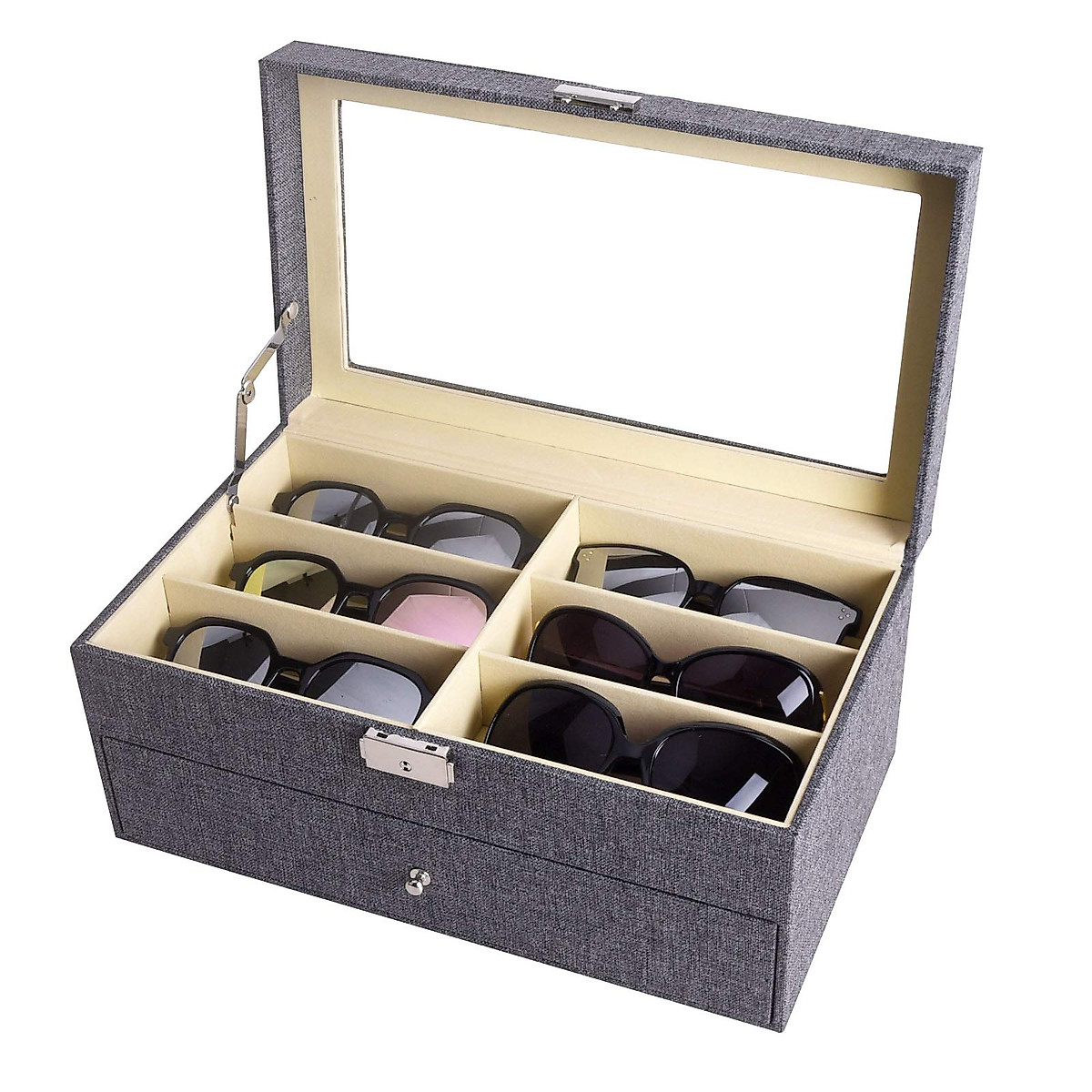 AUTOARK Linen 12 Piece Eyeglasses Storage and Sunglass Glasses Display Drawer Lockable Case Organizer,Grey,AW-096