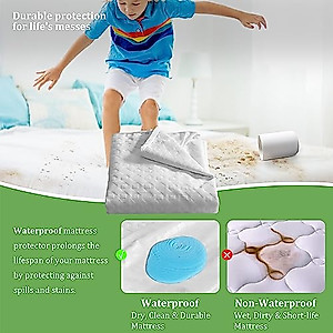 RISAR Queen Size Bed Waterproof Mattress Protector - Cooling Water Proof Mattress Cover for Kids, Breathable Mattress Pad Cover Washable, Wetting, 8''-21'' Extra Deep Pocket