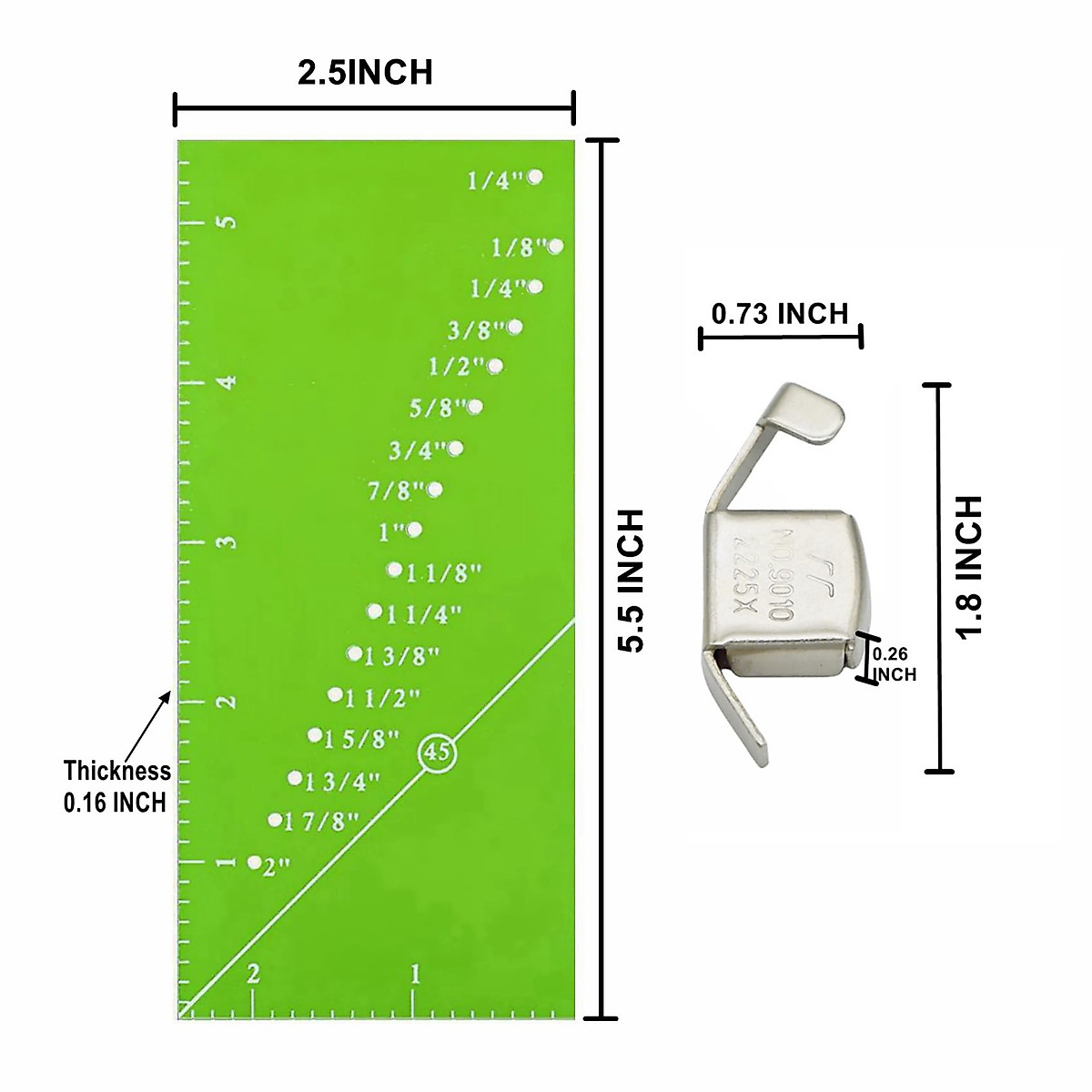 Seam Guide Ruler and Magnetic Seam Guide for Sewing Machine,1/8” to 2” Straight Line Hems Sewing Ruler of Sewing Products for Sewing Gauge, Includes 1/4” Pivot Point and 45 Degree Trim Line
