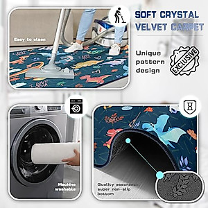 Reihanosk Dinosaur Area Rugs for Kids Room Boys Girls, 3'×5' Cartoon Carpet Bedroom Home Decor Large Play Mat, Non Slip Crystal Polyester Dinosaur Mat for Playroom Classroom Kidroom, 59"*39"