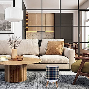 Trash Can with Lid Tartan Plaid Menswear in Navy Blue red Beige Striped Seamless Dark Wood Small Garbage Bin Waste Bin for Kitchen Bathroom Bedroom Press Cover Wastebasket 7L/1.8 Gallon