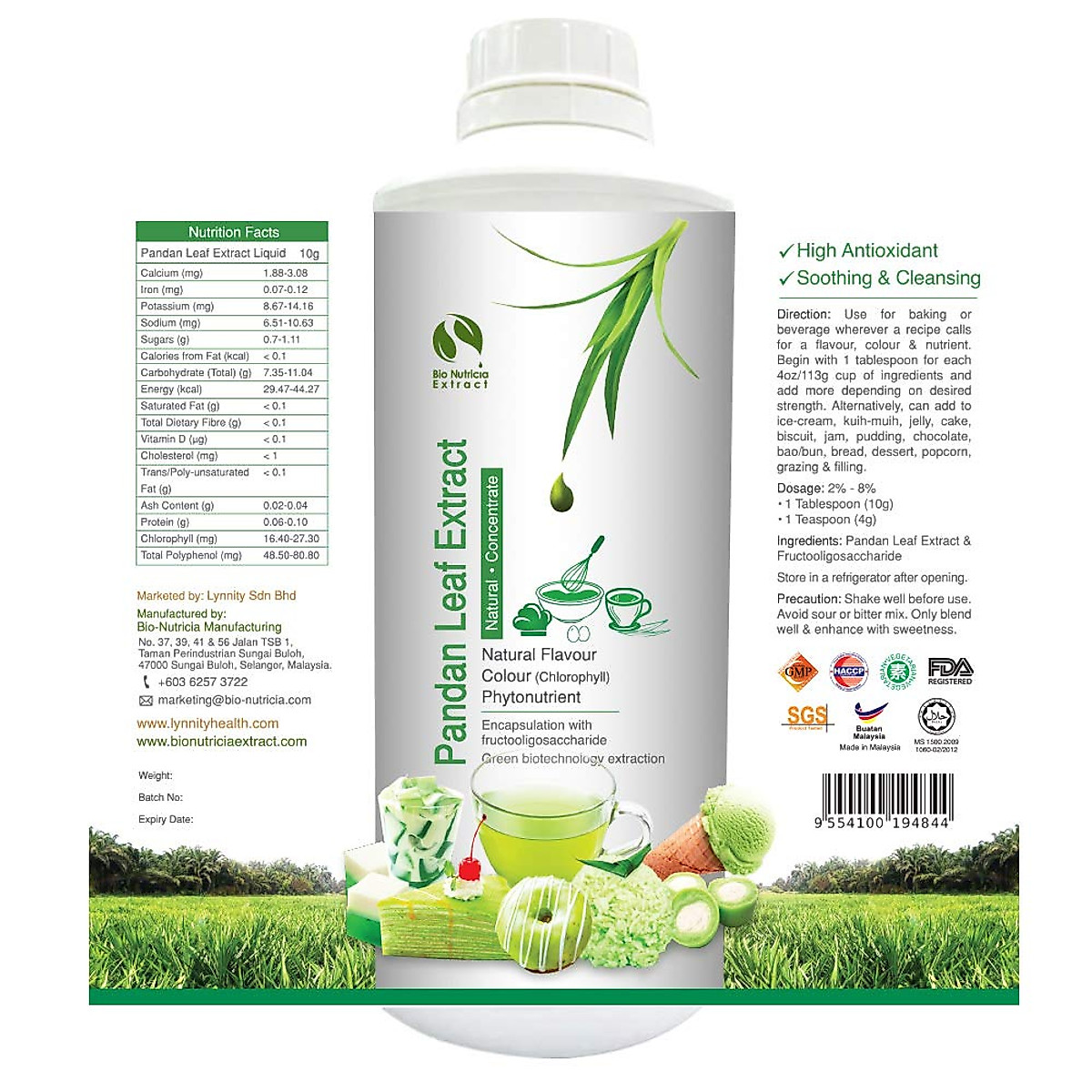 2 Bottles Natural Color Chlorophyll of Pandan Leaf Extract Concentrate for Bakery & Beverage (1000g),Vanilla of The East, Fresh Natural Asian Gourmet Baking Ingredient, Natural Flavor,