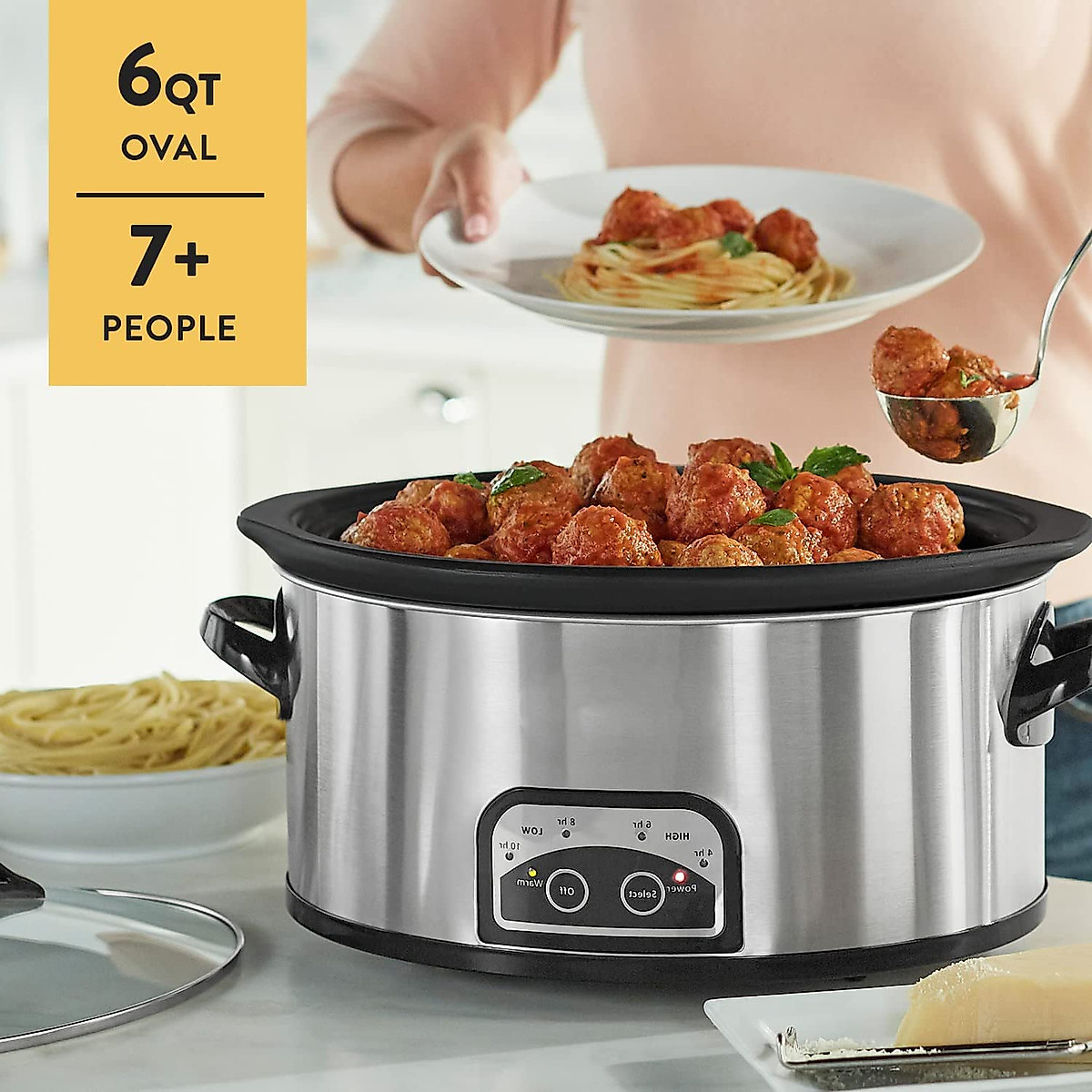 6 Quart Electric Slow Cooker - Auto Warm Setting and Programmable Controls - Stainless Steel