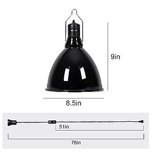 REPTI ZOO 8.5 inch Reptile Light Fixture 200W 2 in 1 E26 Base with Removable Ceramic Socket with On Off Toggle Switch in Black,Aquarium Dome Reptile UVB Light Socket Fixture (without Bulbs)