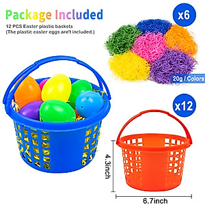 12 PCS Easter Baskets Empty for Kids, Plastic Bulk Baskets for Easter Eggs Hunts, Easter Bucket Bags for Kids Classroom Collecting Easter Eggs Party Favor, Easter Baskets Stuffers Filled for Toddler
