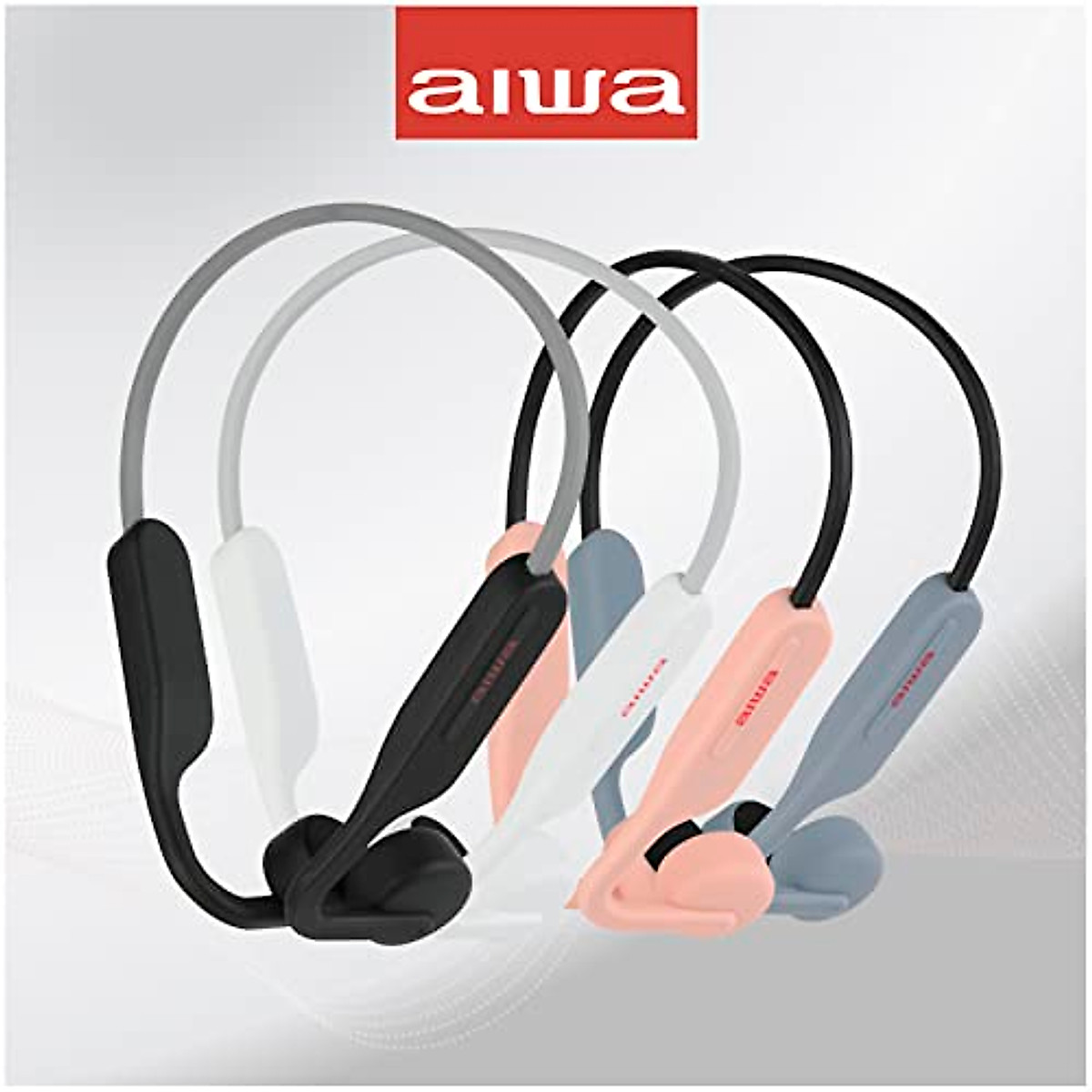 Aiwa Bone Conducting Wireless Headphones - Open-Ear Wireless Bluetooth 5.0 Sports Headphones, 6 Hours Playtime, IPX5 Waterproof Earphones for Gym, Running, Hiking, and Cycling, Black