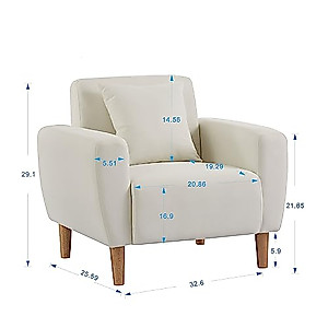 FREEHOMAE Polyester Accent Chair for Living Room Square Arm Chair with Toss Pillow Comfy Single Sofa Club Chair for Small Space