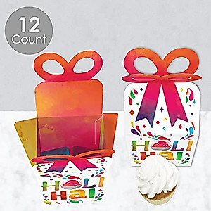 Big Dot of Happiness Holi Hai - Square Favor Gift Boxes - Festival of Colors Party Bow Boxes - Set of 12