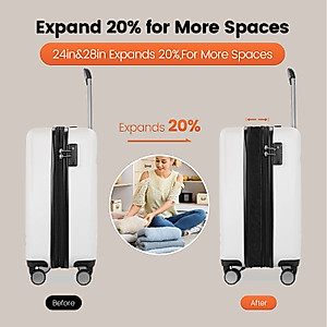 PRIMICIA GinzaTravel 2-Piece Luggage Sets Expandable Suitcases with 4 Wheels PC+ABS Durable Hardside Luggage sets TSA lock (White, 2-Piece Set(20"/29"))